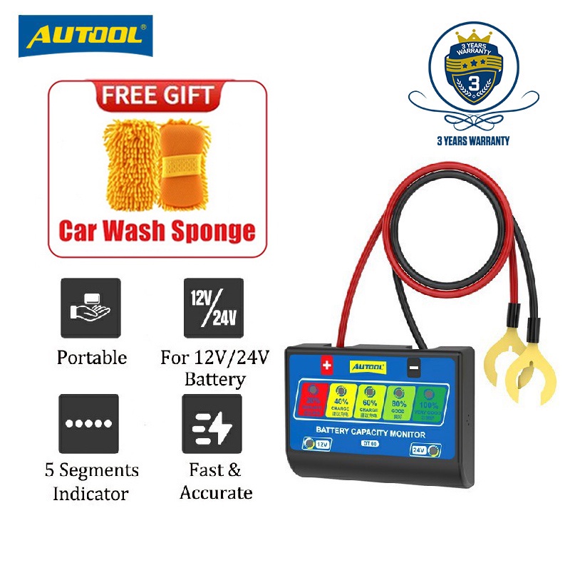 AUTOOL 12V/24V Battery Capacity Monitor Meter Car Battery Tester ...