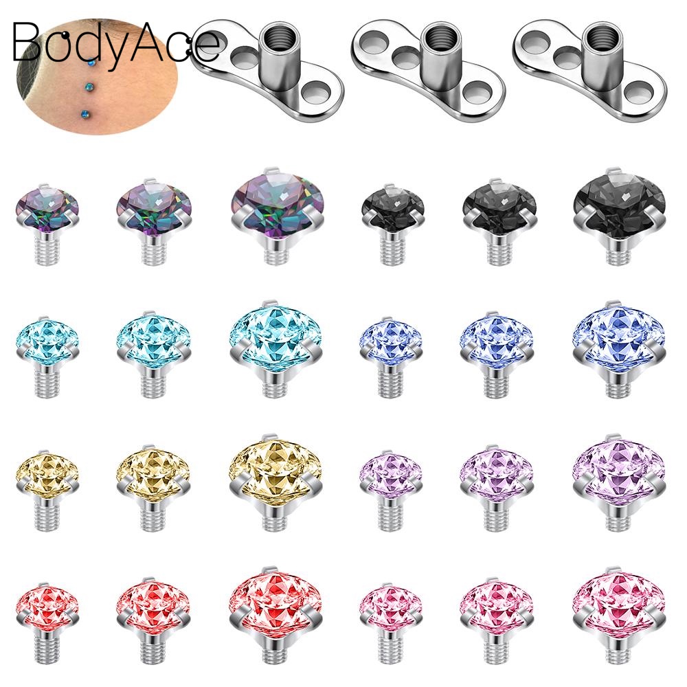 Bodyace 1 Set 2.5/3/4mm Color Crystal Micro Dermal Piercing Surgical ...