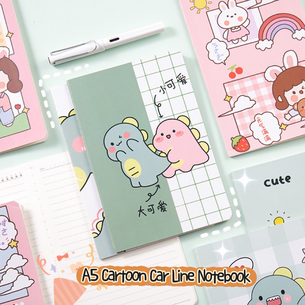 4Pcs A5 Notebook Cute Cartoon 30 Pages A5 Car Line Book Horizontal Line ...