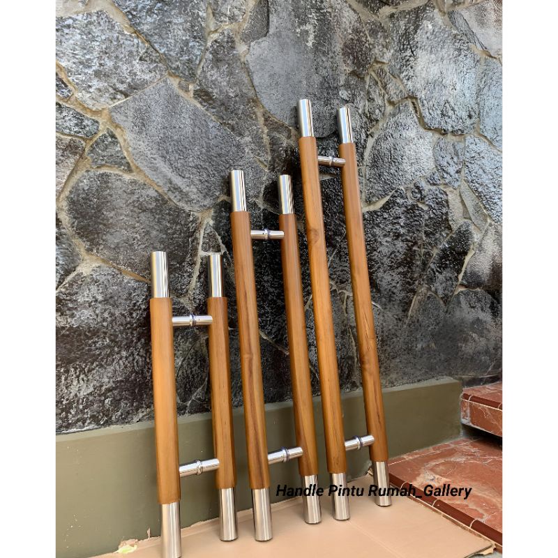 KAYU House Door Handle Stainless Steel Door Handle Mix Teak Wood 60 cm ...