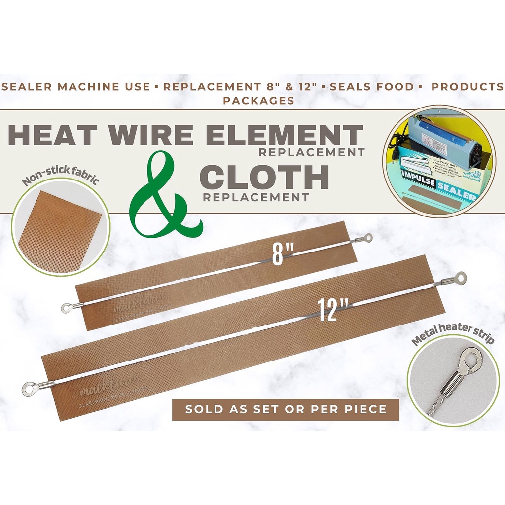 12" & 8" Set of Sealer Non-Stick Cloth and Filament Heating Element ...