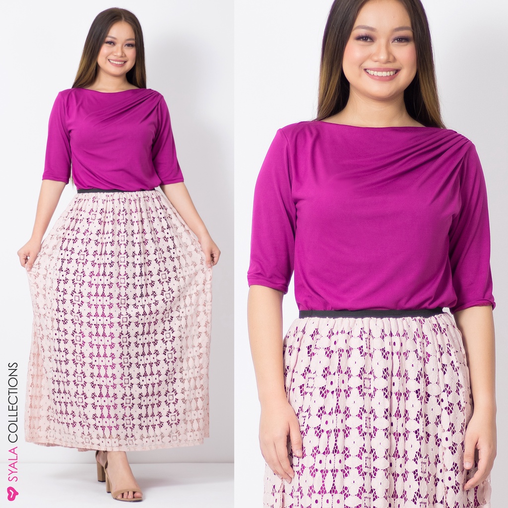 Shoulder Shirred Top to Laced Maxi Office Party Plus Summer Sunday Pink ...
