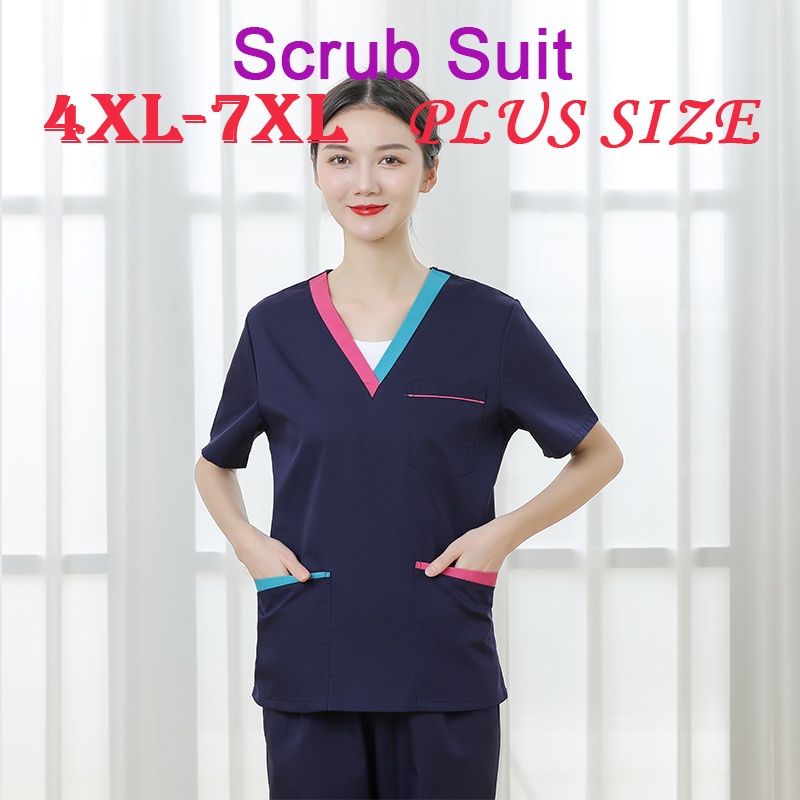 Free Name Plus Size 4XL-7XL Scrub Suit Set Medical Suits Dental Clinic ...