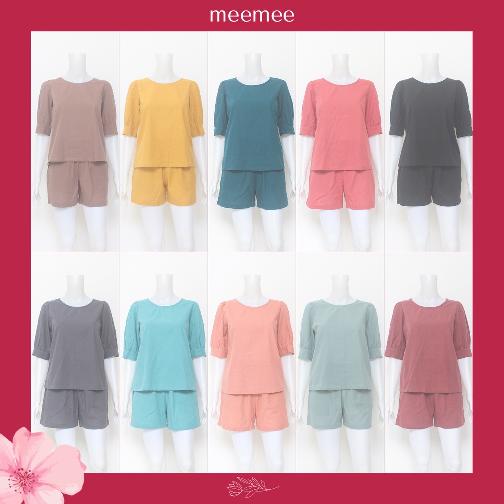 Meemee Ladies Cotton Terno Shorts with 3/4 Cuffed Sleeves Blouse Set ...