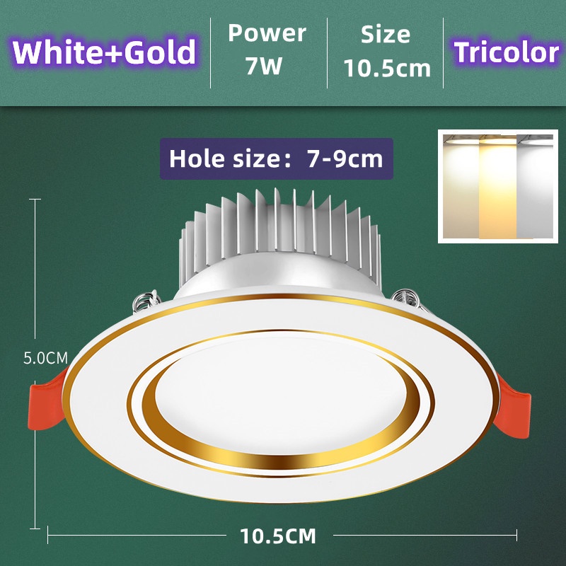 (Hot Sale）Tricolor Dimming 5W/7W LED Ceiling Light Downlight/Pin Light ...