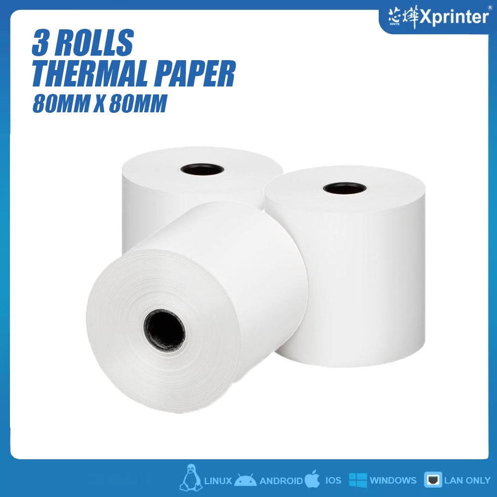 Xprinter 80mm*80mm Thermal Paper Roll 3 in 1 Pack POS for credit card ...
