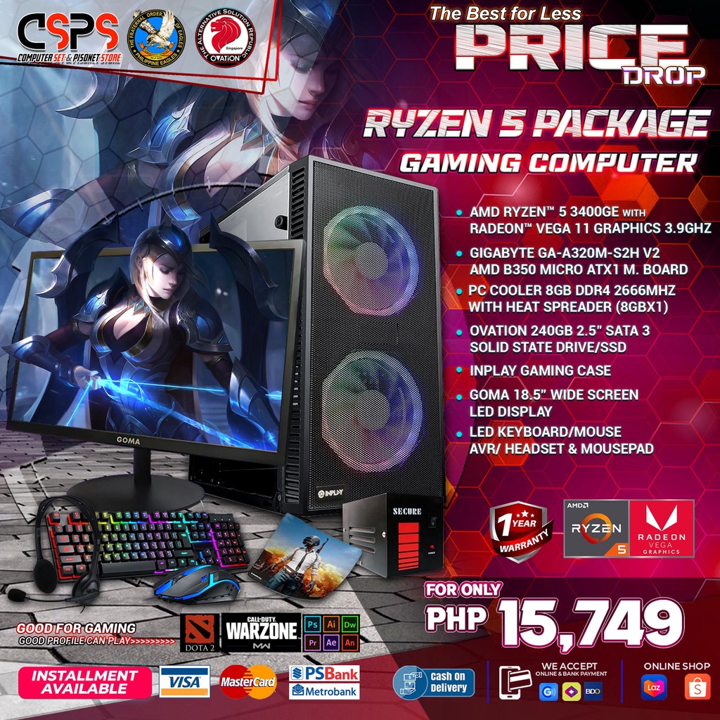 BRANDNEW Computer set AMD Ryzen 5 3400GE PC Cooler 8gb ddr4 240gb SSD ...