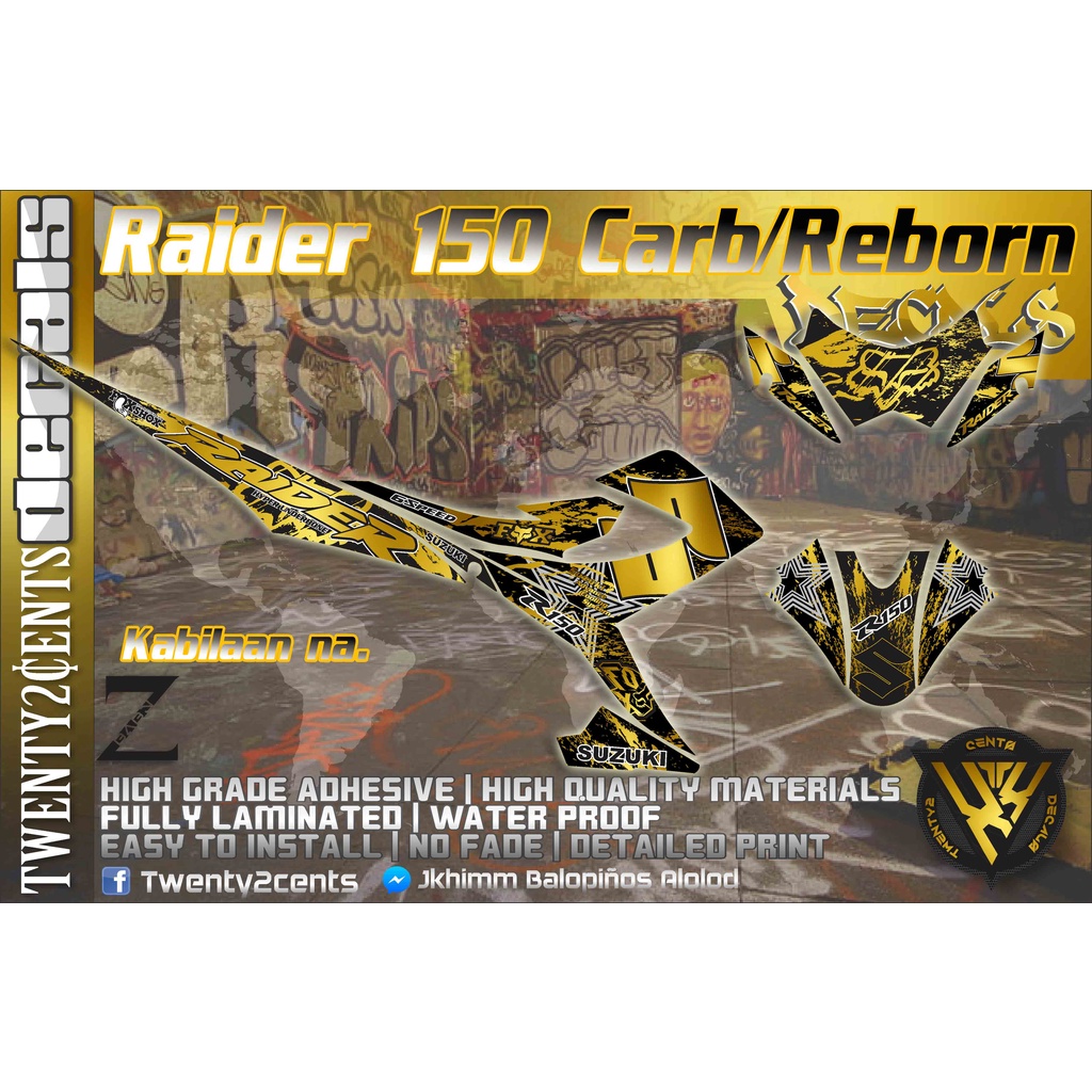 Suzuki raider 150 carb / reborn Decals High-Quality Stickers (gold ...