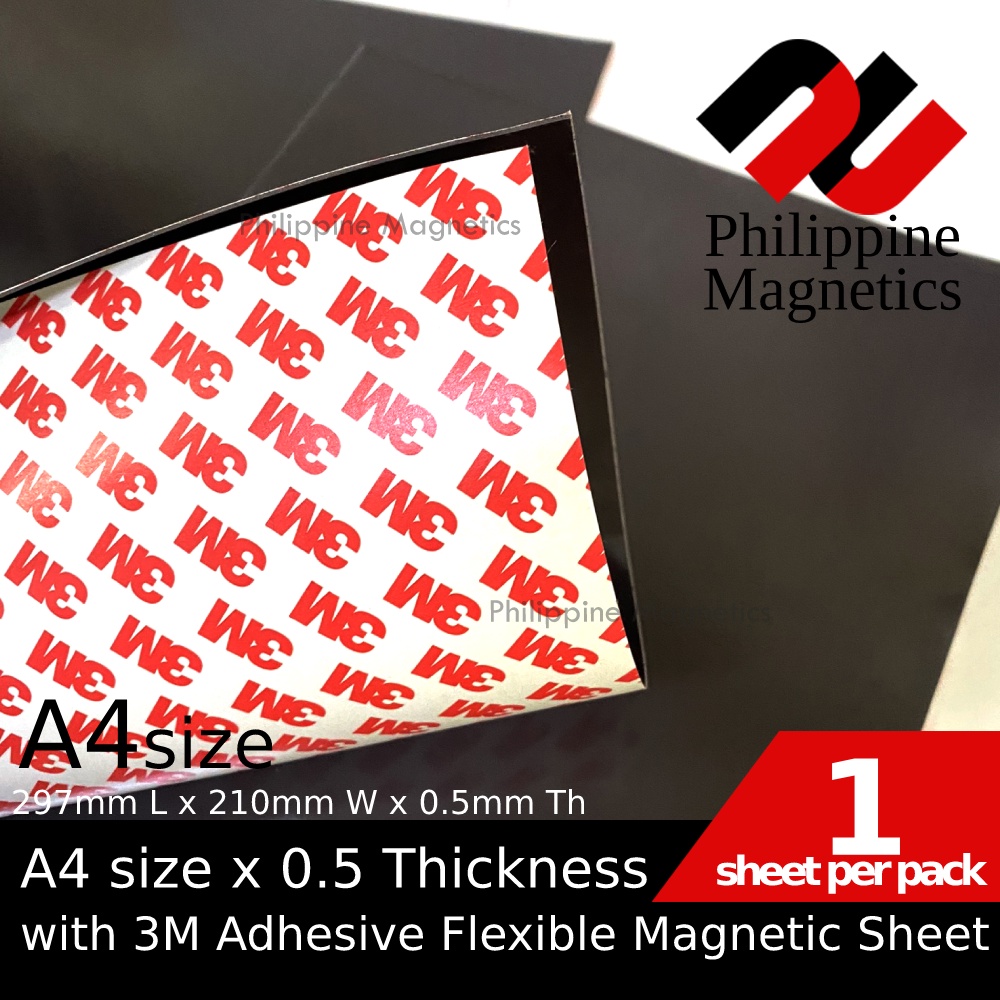A4 size Flexible Magnetic Rubber Sheet x 0.50mm Th with 3M Adhesive A4 ...