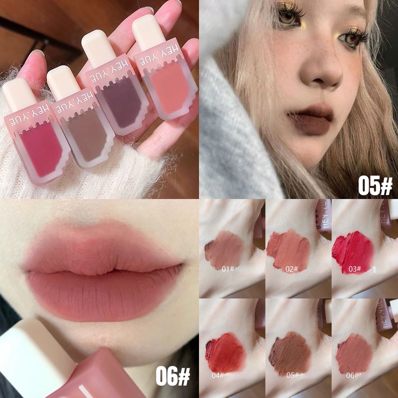 HEY YUE Ice Cream Lip Glaze Lipstick Velvet Matte Silky Lip Mud Lip ...