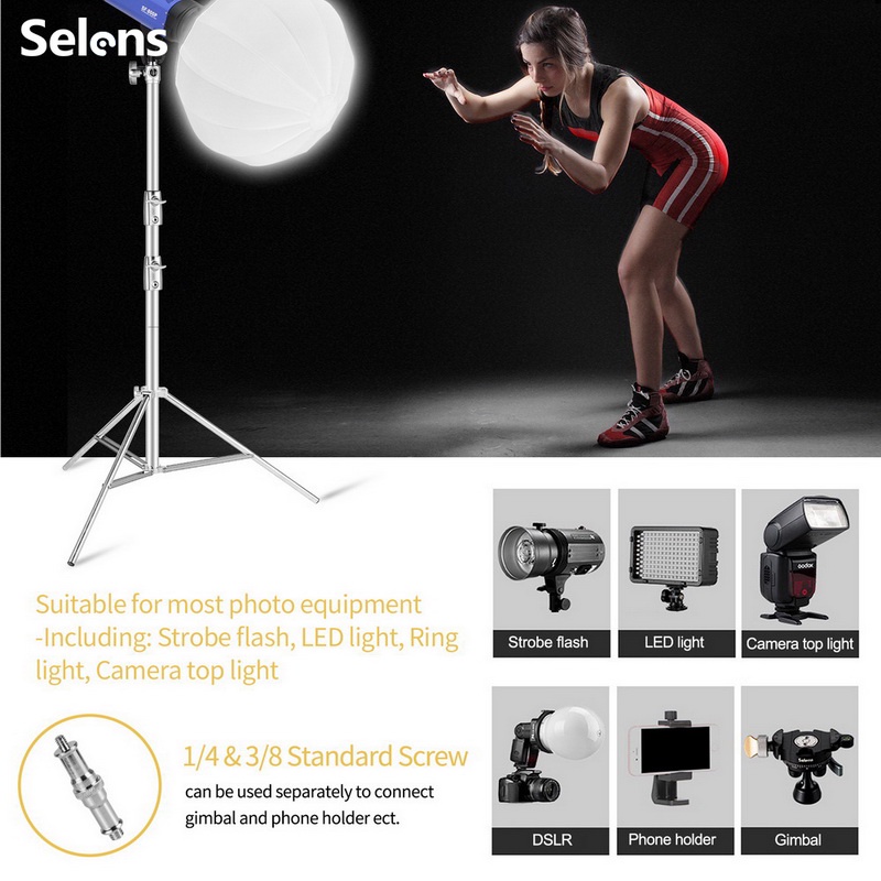 Selens 210CM Light Stand Tripod Stainless Steel Heavy Duty Stand for ...