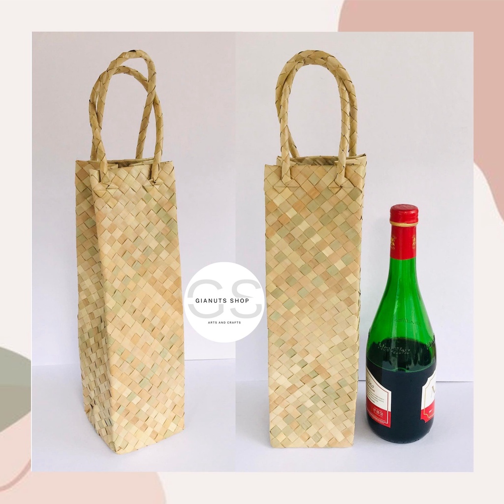 Wine Bag Natural Buri Made Reusable Wine Bottle Cover for Christmas ...