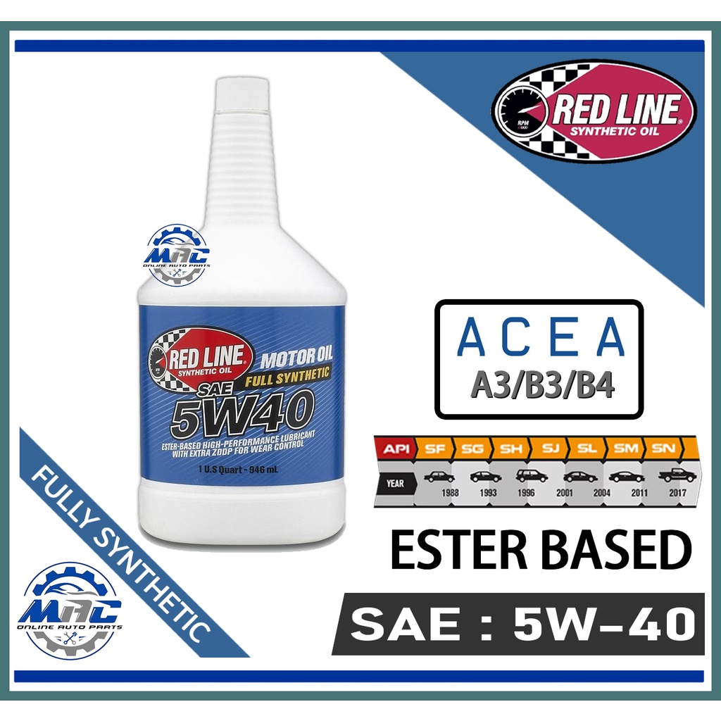 RED LINE MOTOR OIL 5W40 1 Quart ESTER BASED FULLY SYNTHETIC ENGINE OIL ...