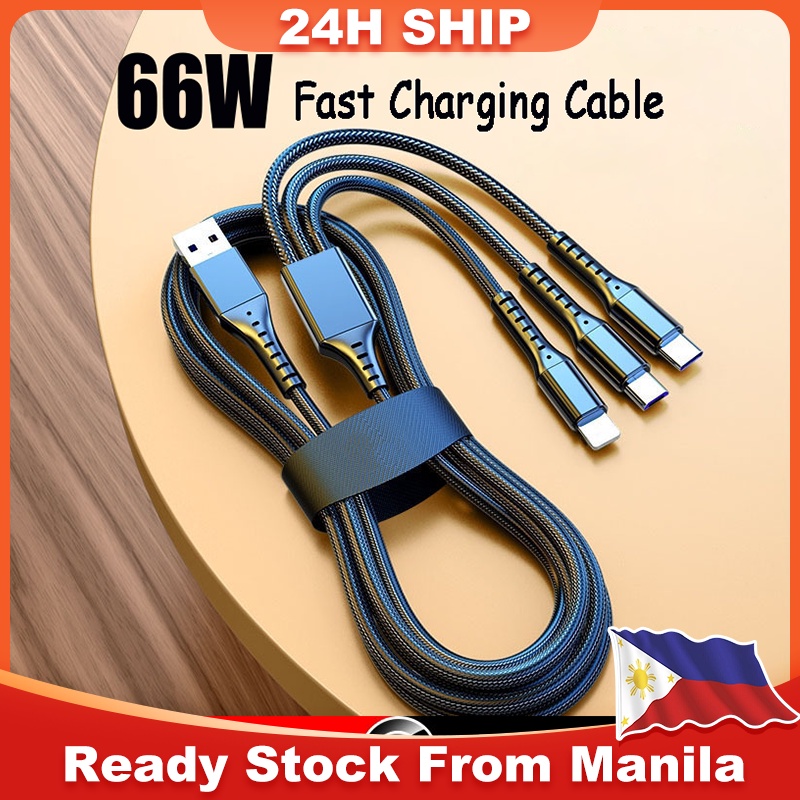 6A 3 in 1 Fast Charging Cable Micro Type C to USB Cord 66W Super Fast charge Cable Original ...