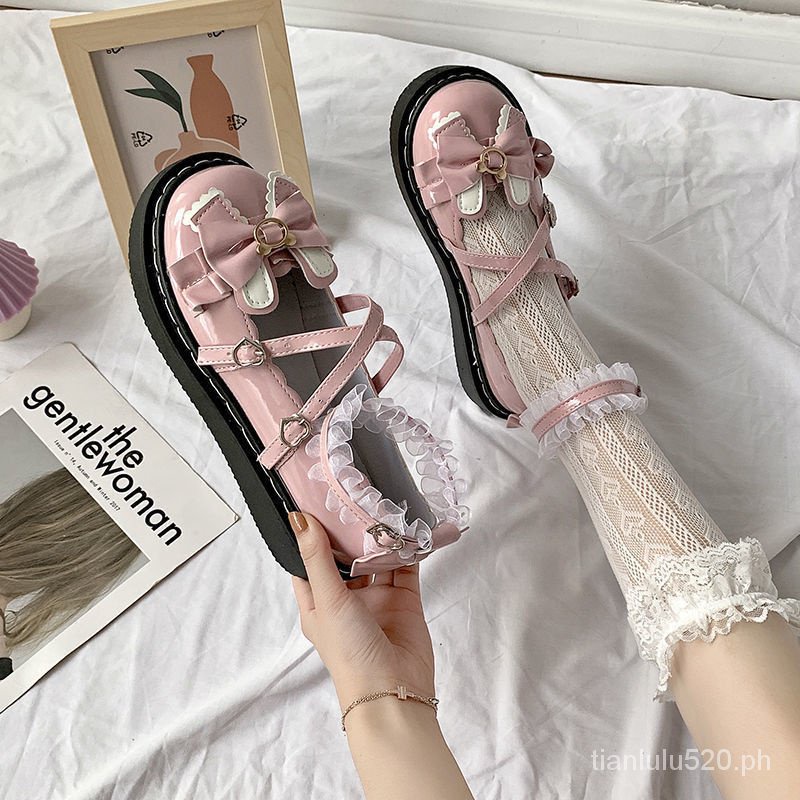 Pink small leather shoes Japanese female jk new summer bow cute girly soft girl Lolita lo shoes ...
