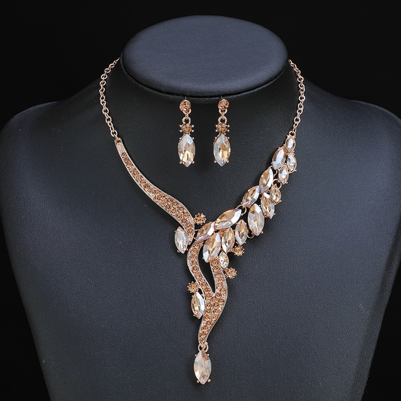 Luxury Classic Women's Jewelry Set Crystal Zircon Metal Chain Necklace ...