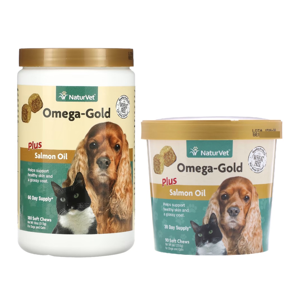 NaturVet Omega-Gold Plus Salmon Oil For Dogs & Cats 90 or 180 Soft ...