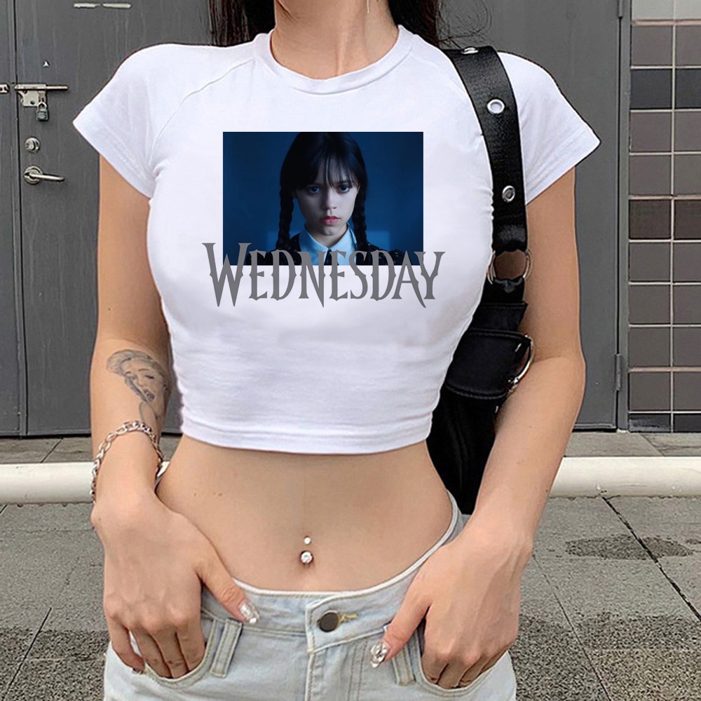 Wednesday Addams Streetwear Trashy Gothic Crop Top Woman Cyber Y2k 90s