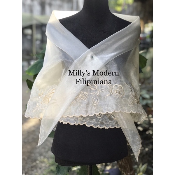 Millys Modern Filipiniana Lady Shawl / Beige Embroidery balabal best ...