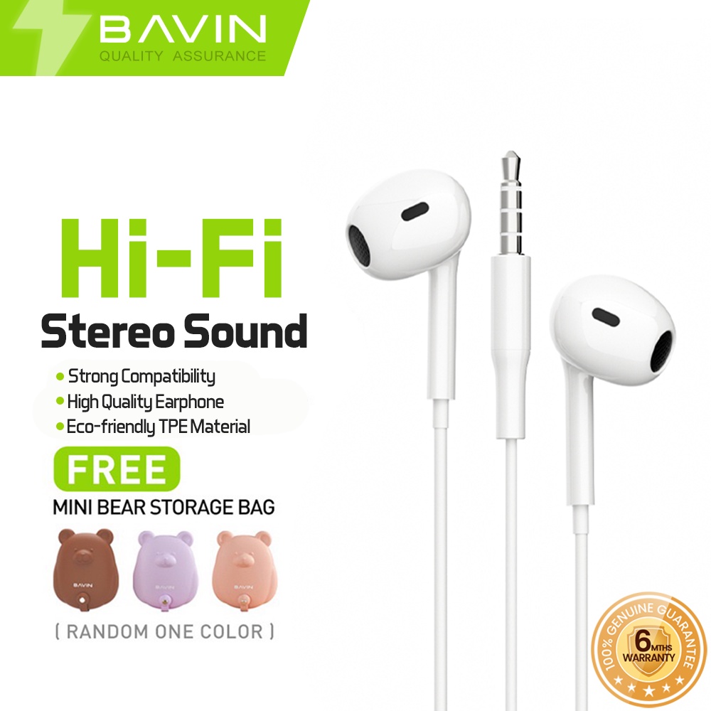 BAVIN HX857 Hi-Fi Wired Earphone Stereo Audio Sound Universal 3.5mm Jack for Android Phones ...