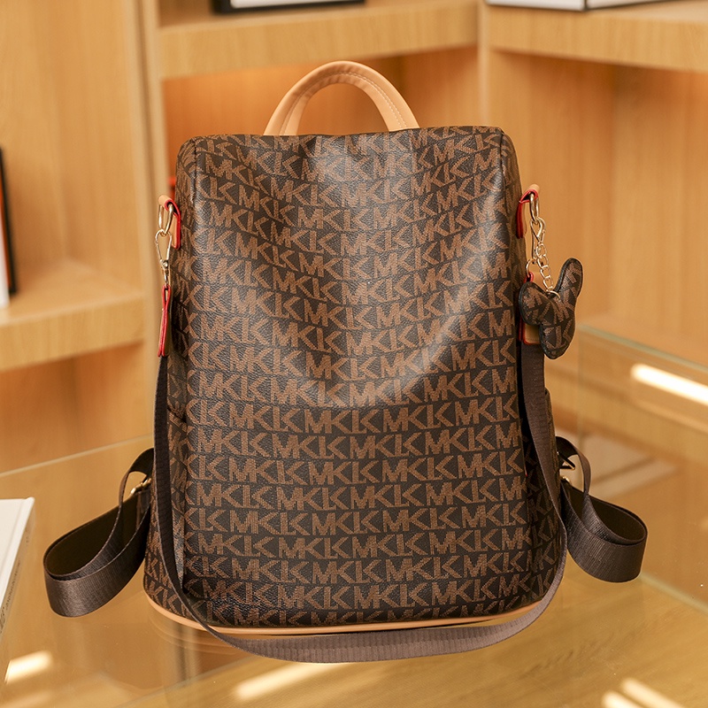 Ladies Leather Backpack Letter Print Girls Travel Backpack Fashion ...