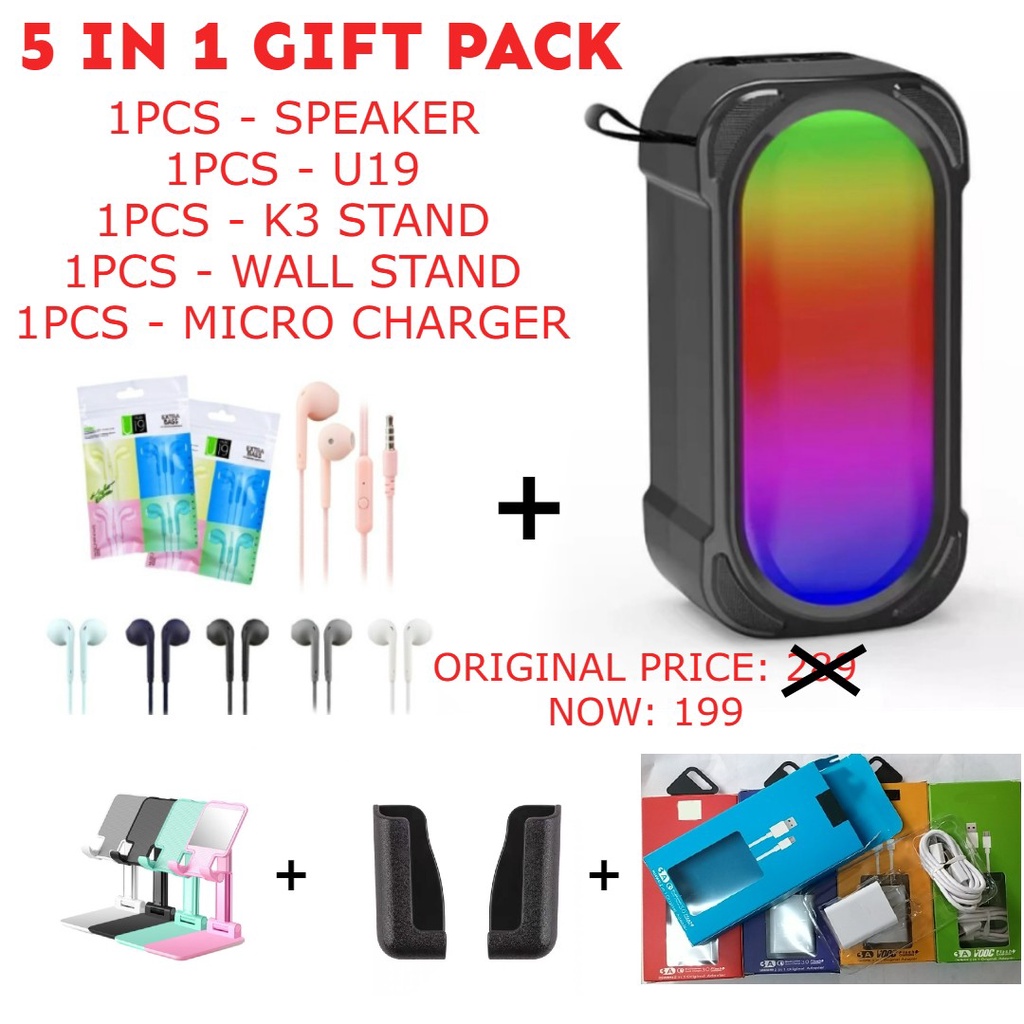 Promo 5 in 1 Gift Pack MK - 102 Speaker, U19 Headset, K3 Stand, Wall Organizer, And Micro ...