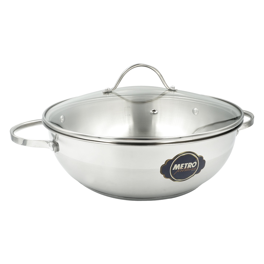 Primera by Metro Cookwares Low Pot with Glass Lid 28cm Stainless Steel ...