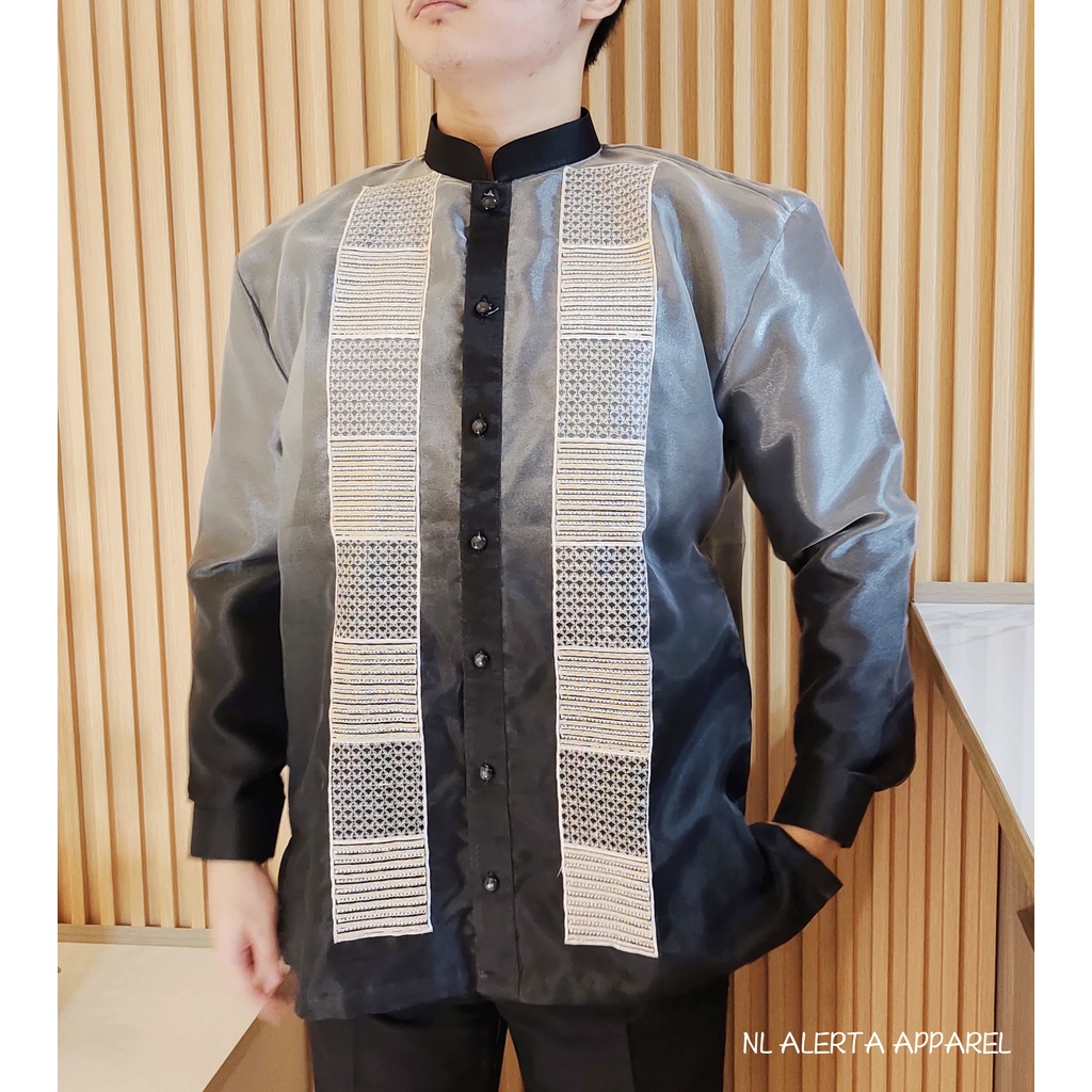 MODERN BARONG FOR MEN MONOCHROMATIC BLACK | Shopee Philippines