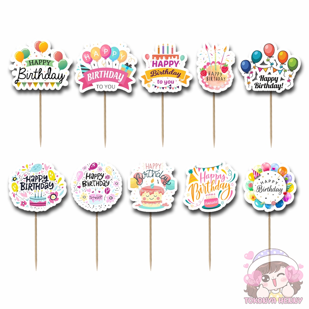 Full Lettering Happy Birthday Cupcake Pudding Cake Decoration 1 SET HBD ...