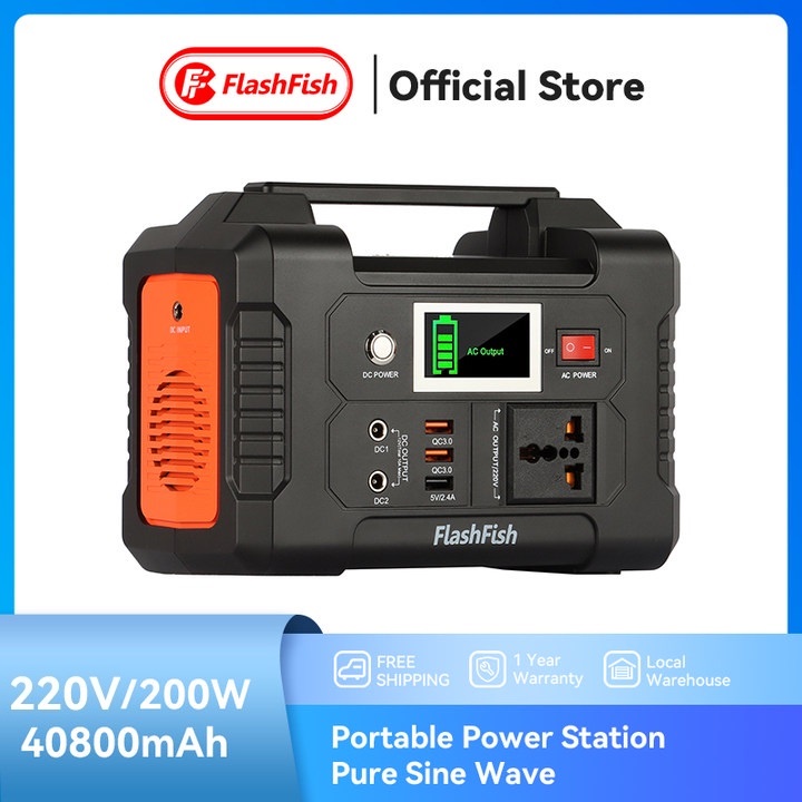 FlashFish 220V 200W Power Station 40800mAh Multi-Function Portable Big Capacity Solar Generator ...