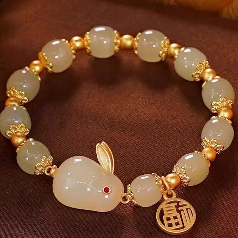 Lucky Jade Rabbit Bracelet Transfer Beads Jade Bunny Rabbit Bracelets ...