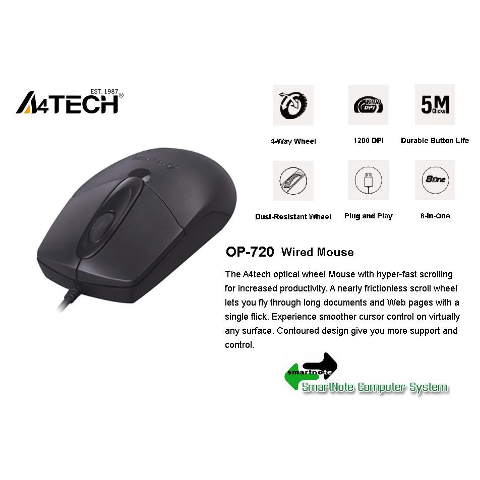 A4Tech OP-720 Optical USB Mouse (Black) | Shopee Philippines