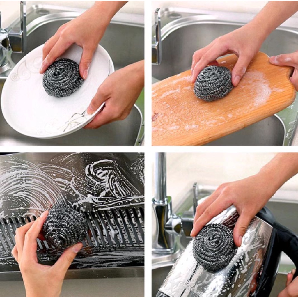 6in1 Stainless Steel Wool Scrubber Metal Scouring Scourer Pot Scrubbing ...