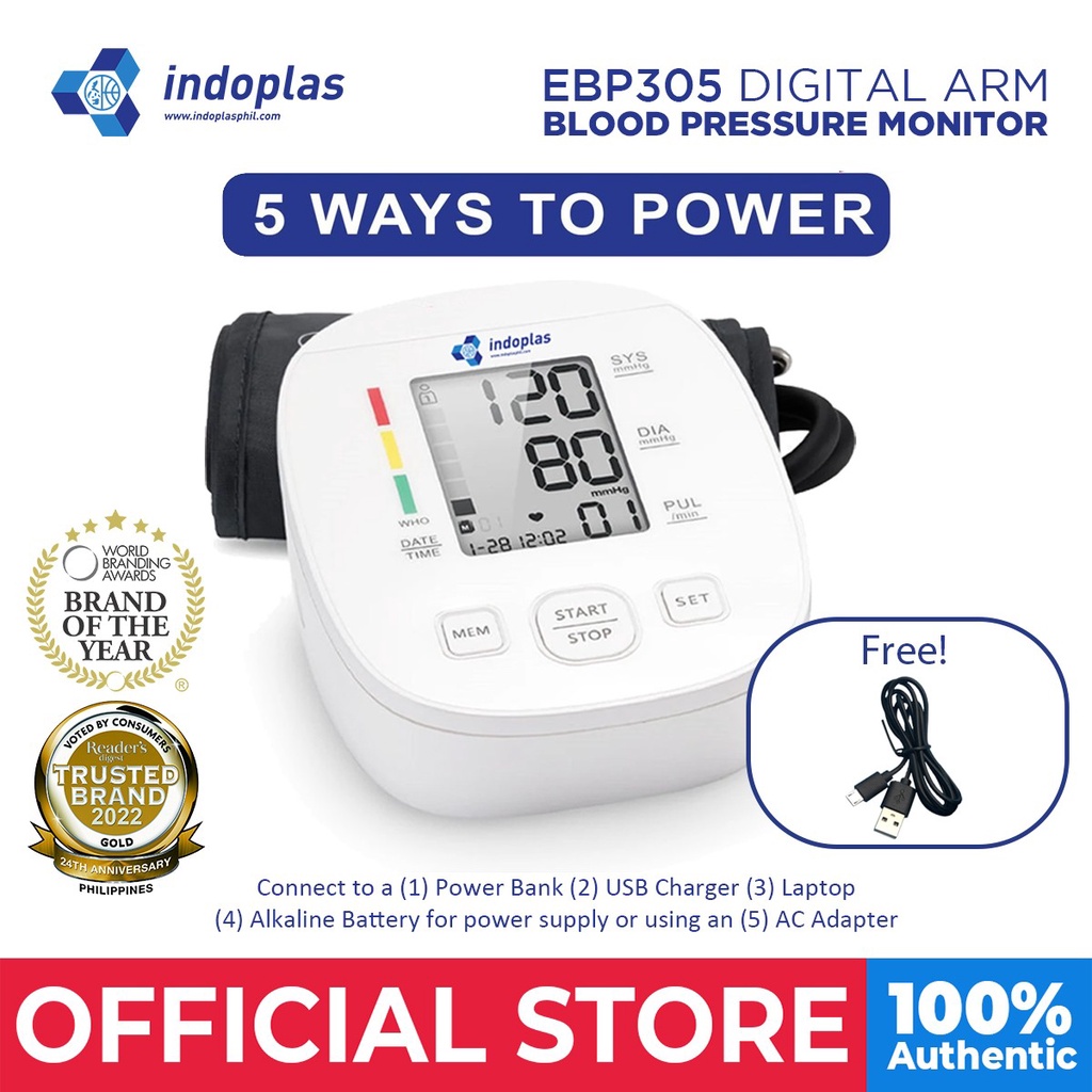 Indoplas Automatic Blood Pressure Monitor USB-C Powered EBP305 | Shopee ...
