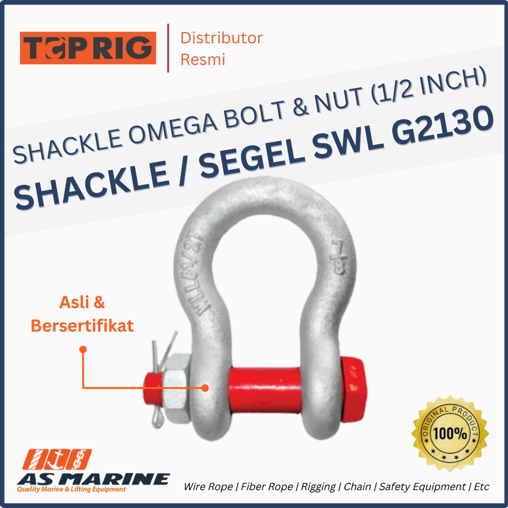 Toprig Shackle Omega / Seal Omega G2130 Bolt & Nut 1/2 Inch (2 Ton ...