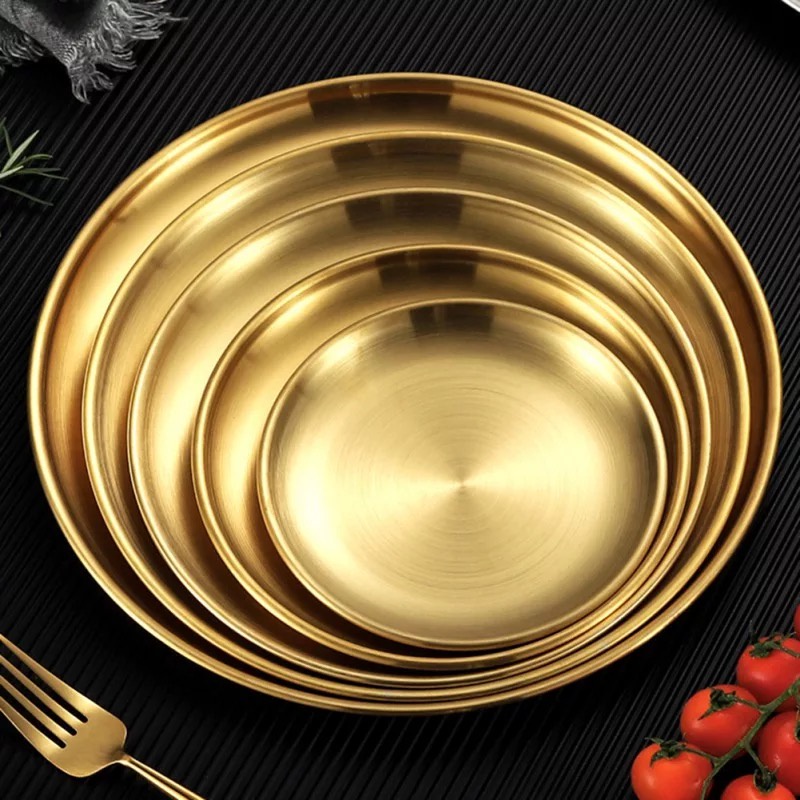 Stainless Steel Plate Gold Round Plate for Fruit Cake Steak Snack Plate ...