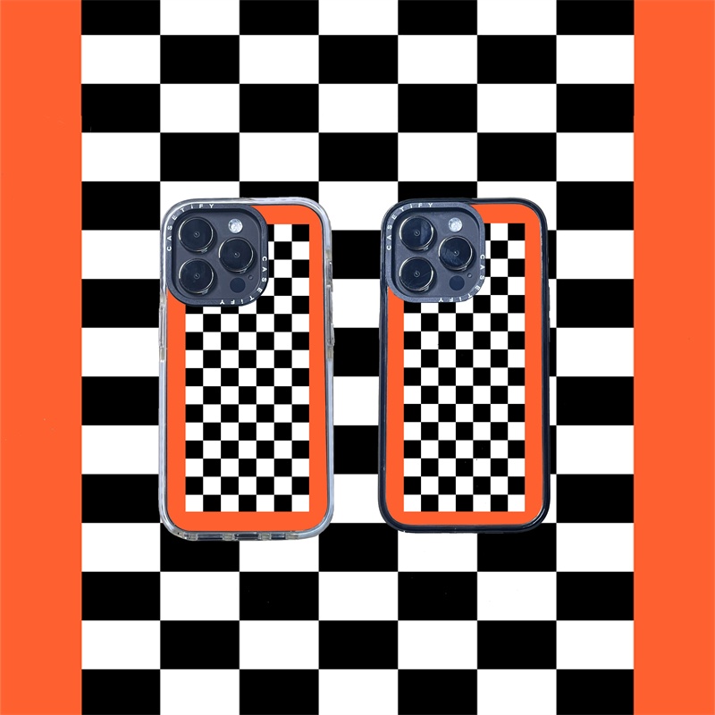 CASETiFY X Orange border Black and white check Black White Edge Clear ...