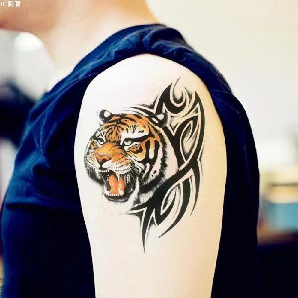 Tiger Head Pattern Temporary Tattoo Sticker Waterproof Long-Lasting Men ...