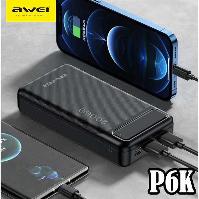 Awei P6K 20000mAh Dual Input Dual Output Portable Power Bank | Shopee ...