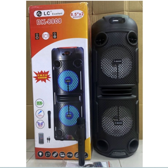 BK-8808 8.5”x2 5000W Wireless Karaoke Bluetooth Speaker with FREE MIC ...