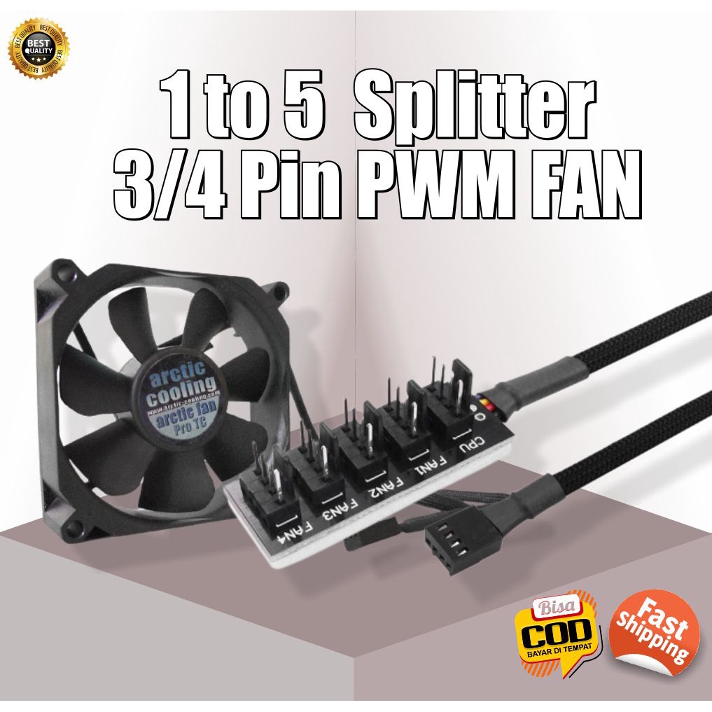 Fan Splitter 3/4Pin 1 to 5 PWM Fan PC Case Cooler Power Supply Adapter ...
