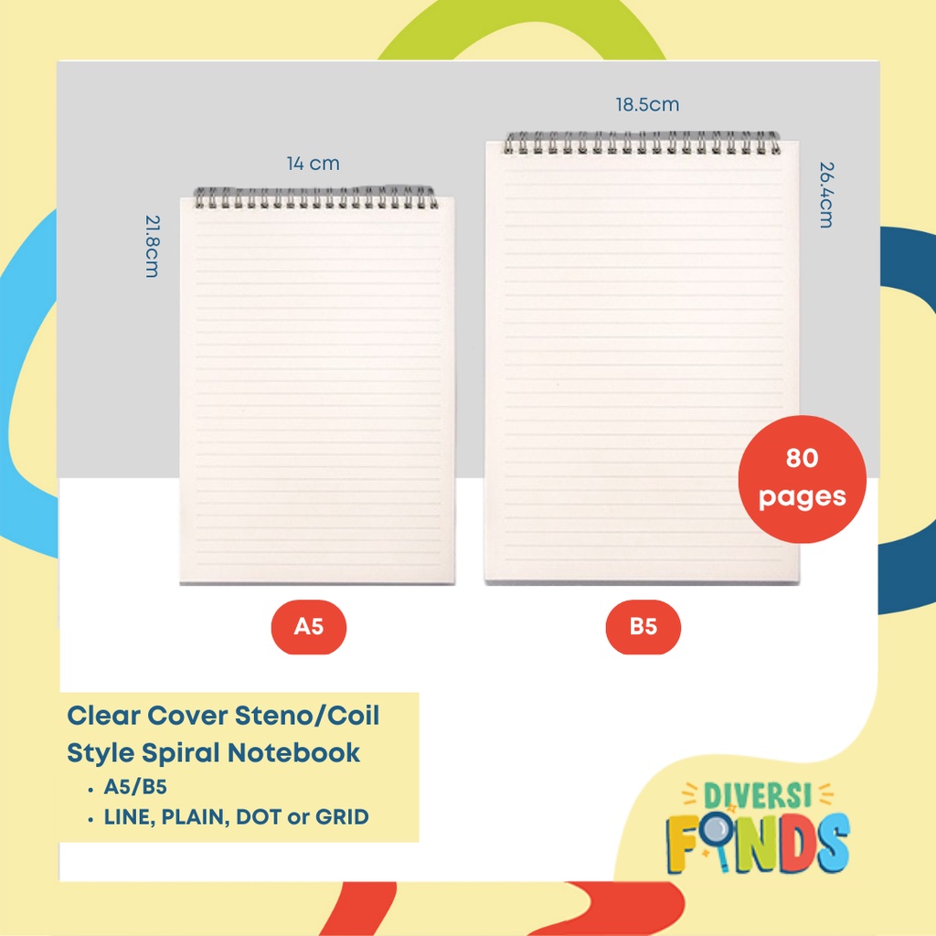 Clear Cover Steno Spiral Notebook / Steno - Size A5 and B5 80 SHEETS ...
