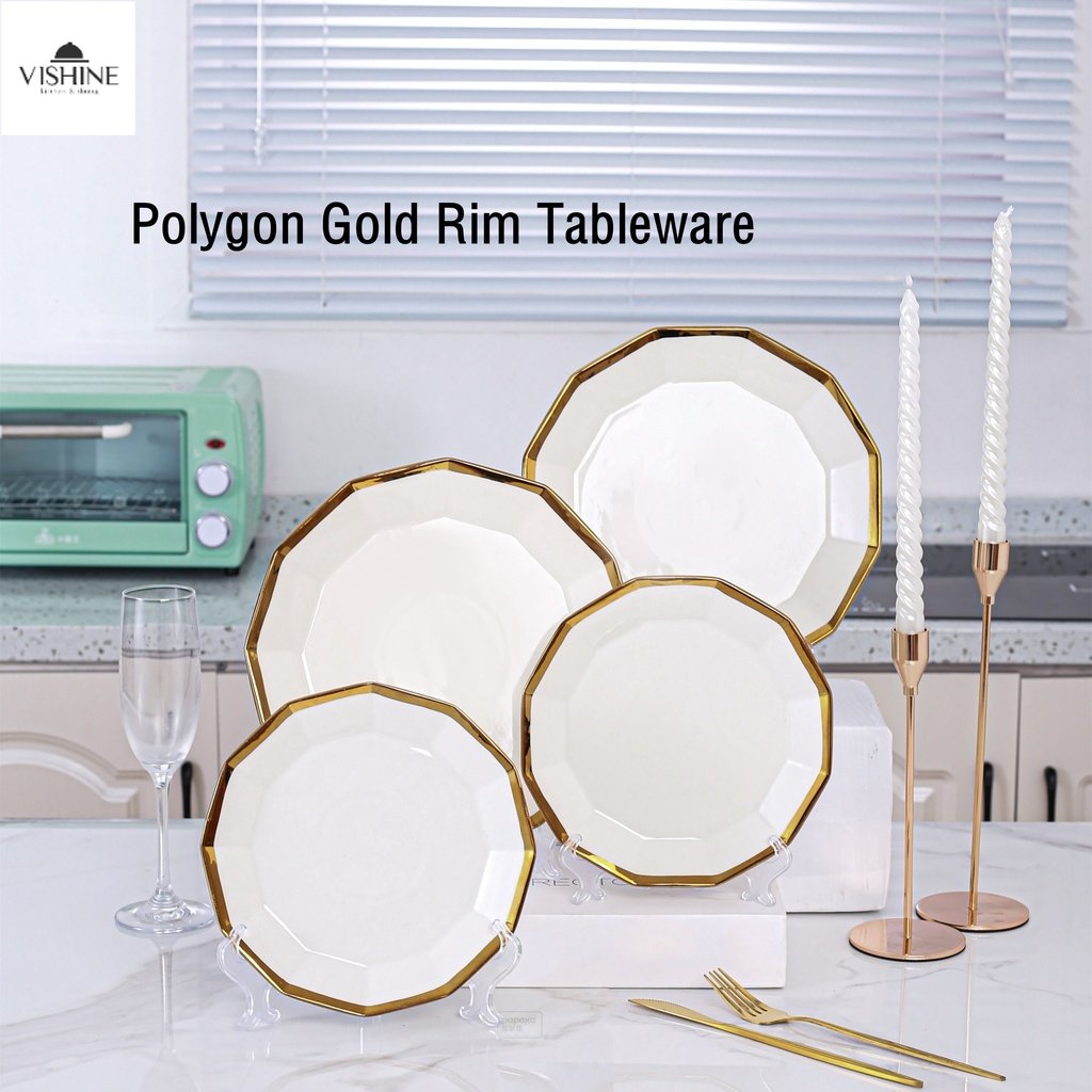 Luxury Ceramic Tableware Polygon Shape Dinner Plate Salad Plate Dessert ...