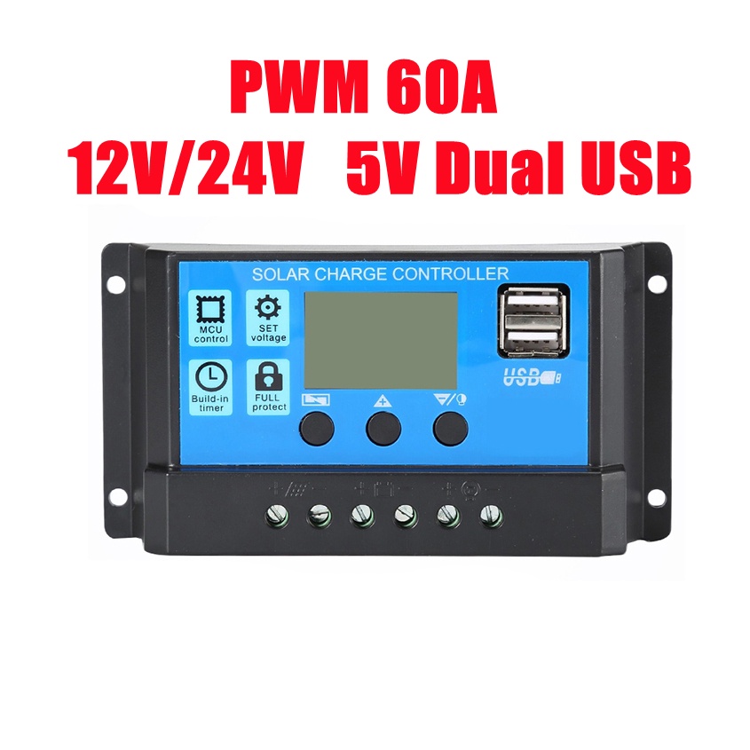 10/20/30/60A PWM 12V/24V Solar Panel Regulator Charge Controller battery charger LCD Display USB ...