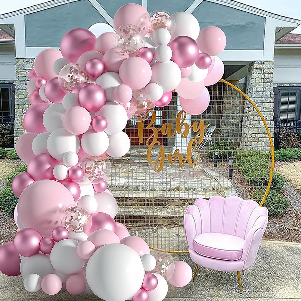 112Pcs Pink Balloons Arch Garland Kit White Metallic Pink Confetti ...