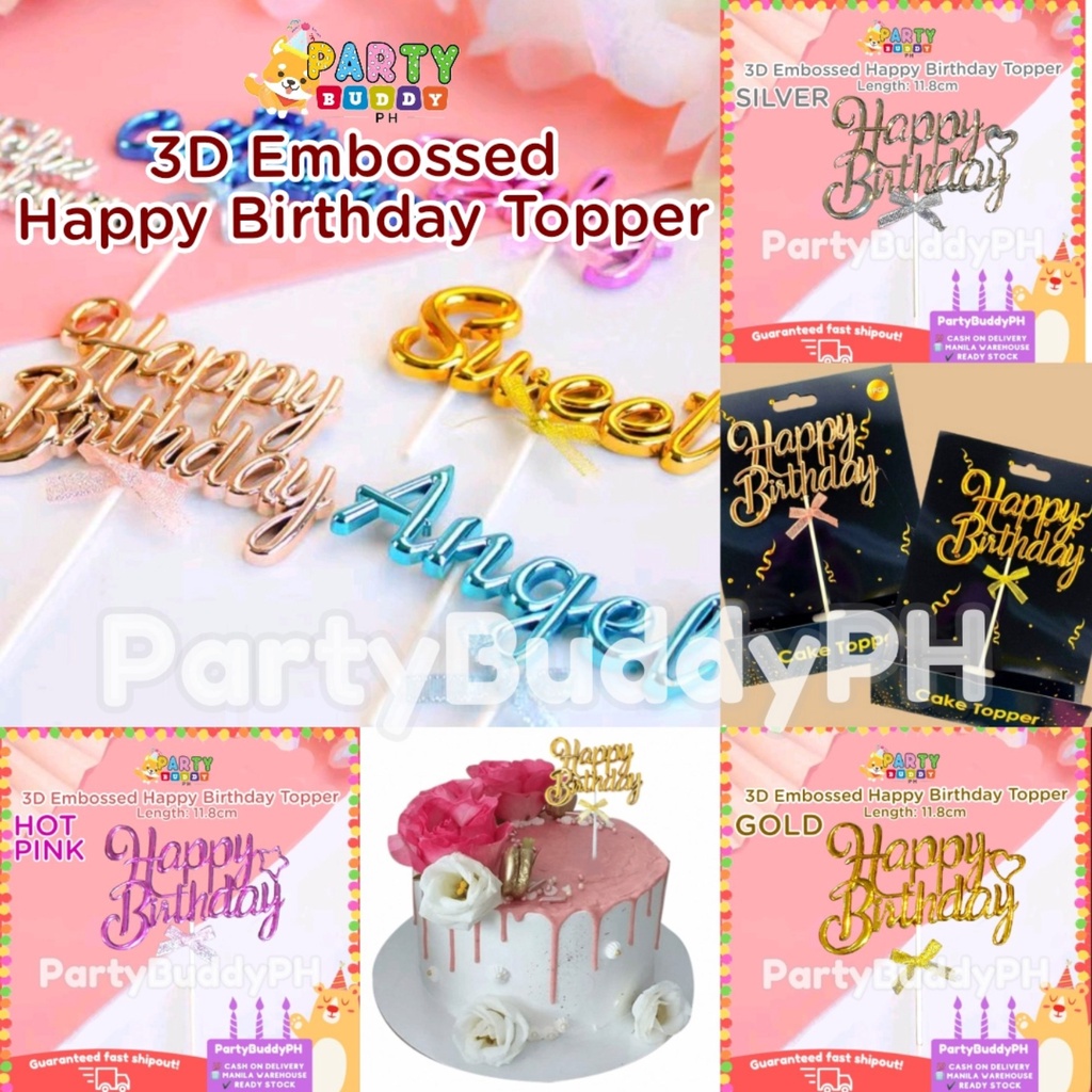 3d Embossed Happy Birthday Cursive Cake Topper Event Party PartyBuddyPH ...