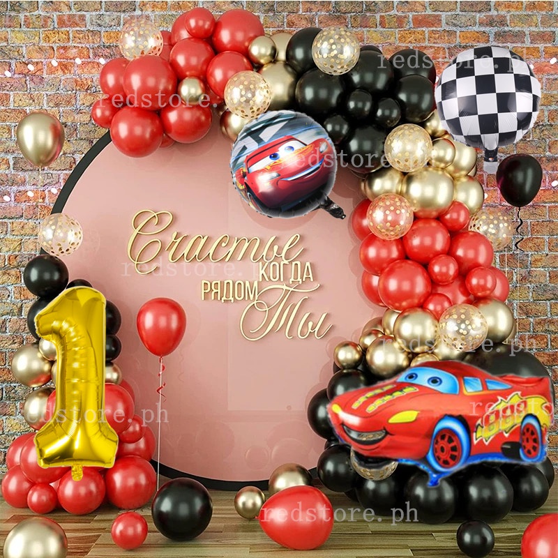 82Pcs/Set Red and Black Racing Car Theme Party Balloon Garland Arch Kit ...