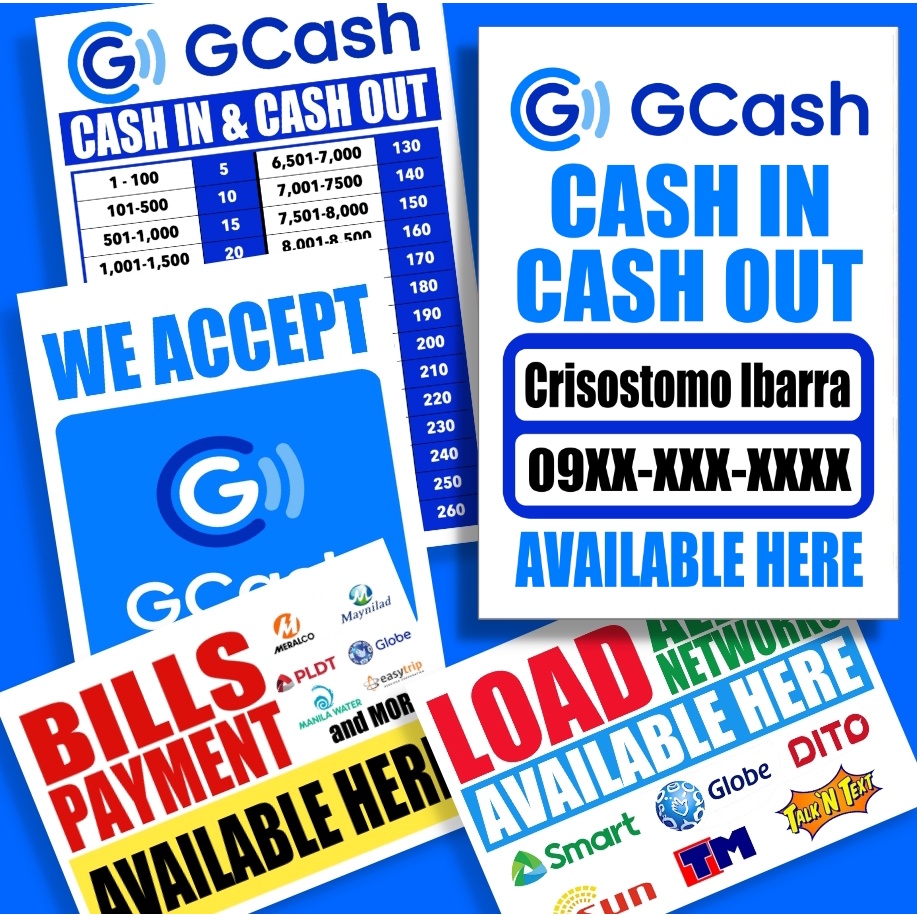 Laminated Waterproof A4 Signage for G C A S H Rates | Gcash Name Number ...