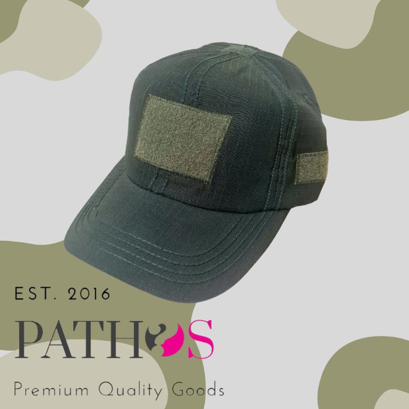HIJAU HITAM Tactical Army Velcro Hat Plain Black Cream Green | Shopee ...