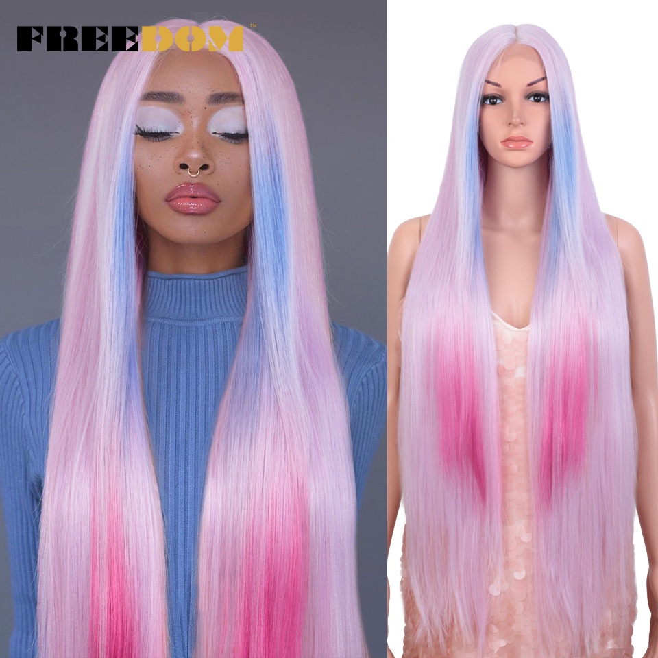 FREEDOM Synthetic Lace Wig 38 Inch Deep Part Long Straight Wig Ombre ...